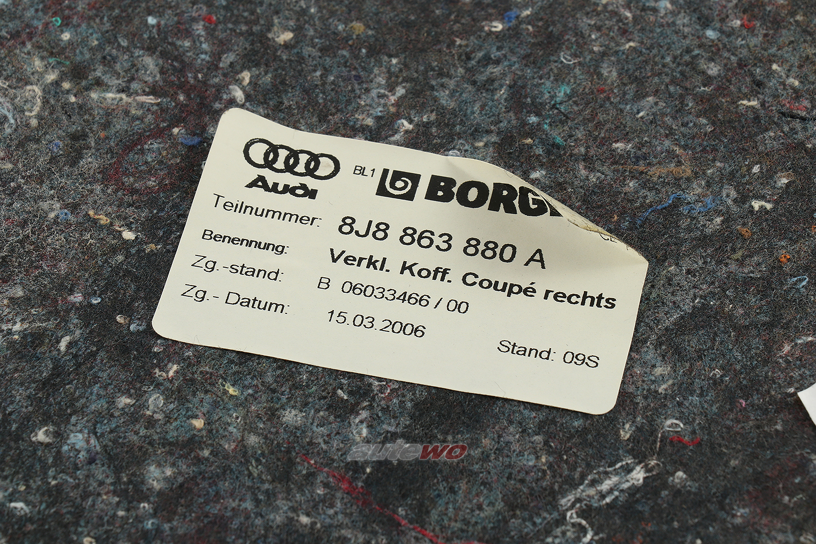 8J8863880A Audi TT/TTS/TTRS 8J Coupe Kofferraumverkleidung Rechts ...