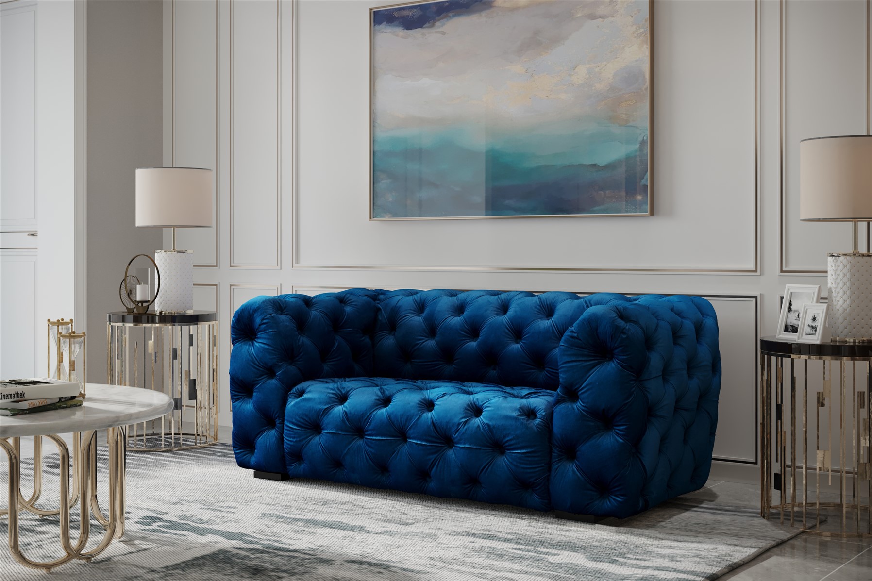 Sofa Designersofa NATALIE 2-Sitzer in Stoff Riviera Blau | Sofas (2 und ...