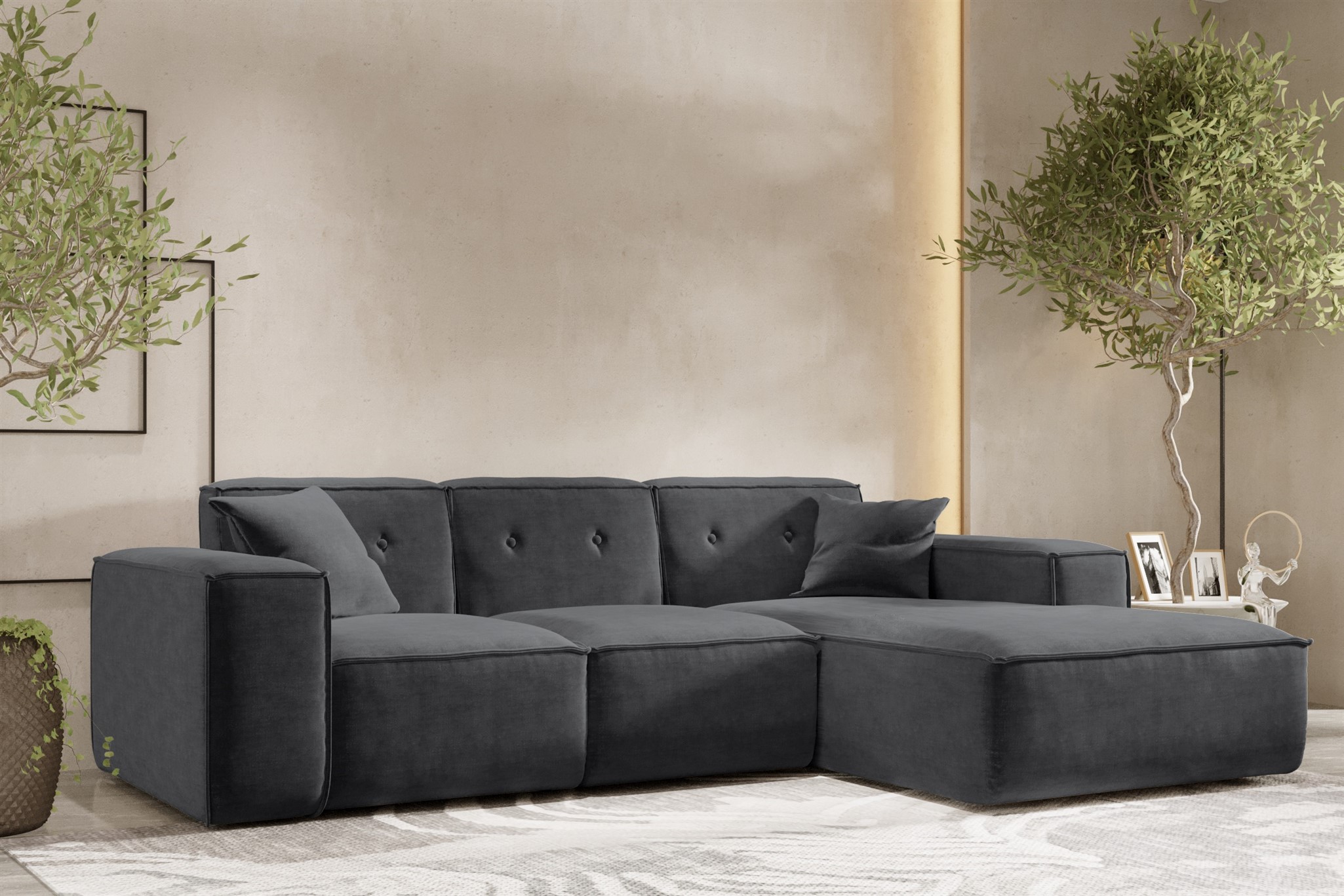 Ecksofa Designersofa CESINA Stoff Perfect Harmony Anthrazit Ottomane ...