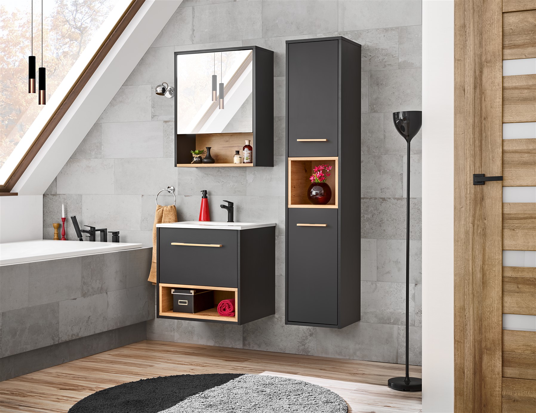 Badmöbel Set 3-tlg BURBON in Graphit inkl.Waschtisch 60 cm | BURBON ...