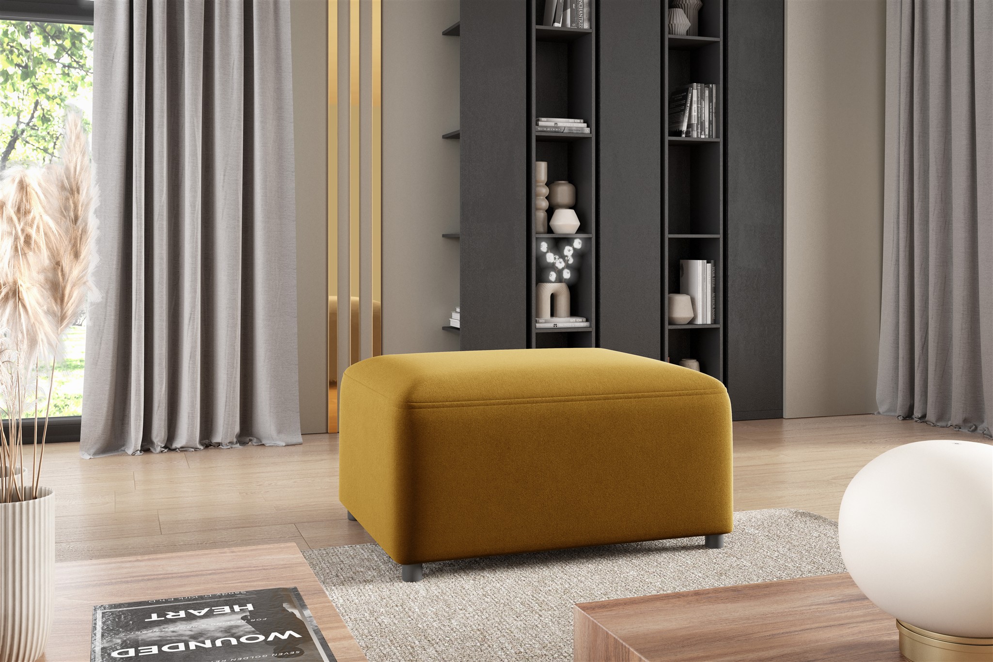 Polsterhocker Designerhocker Hocker MEGAN in Stoff Salvador Honiggelb ...