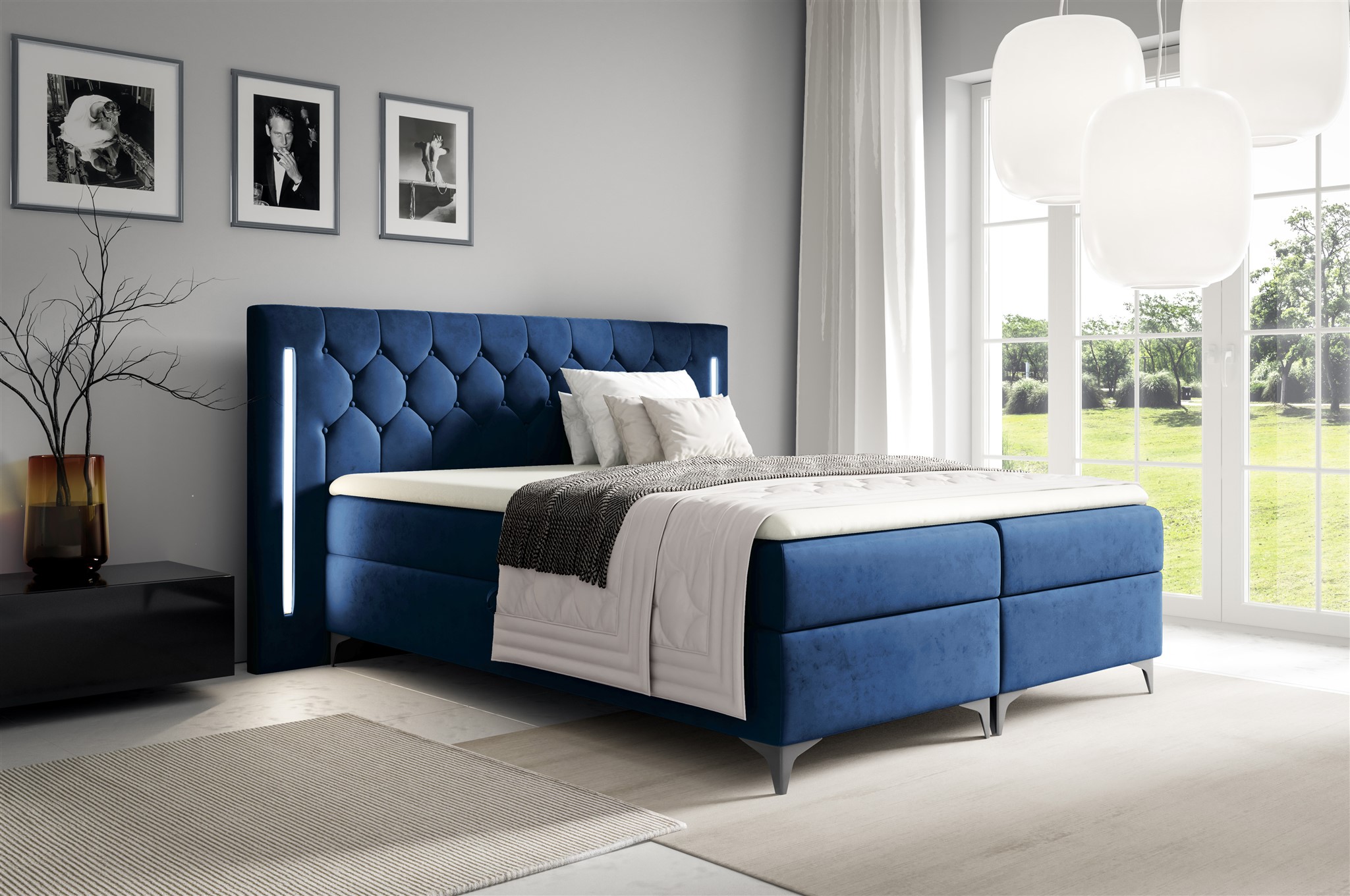 Boxspringbett Schlafzimmerbett ELODIE 120x200cm Blau inkl. Ambiente-LED ...