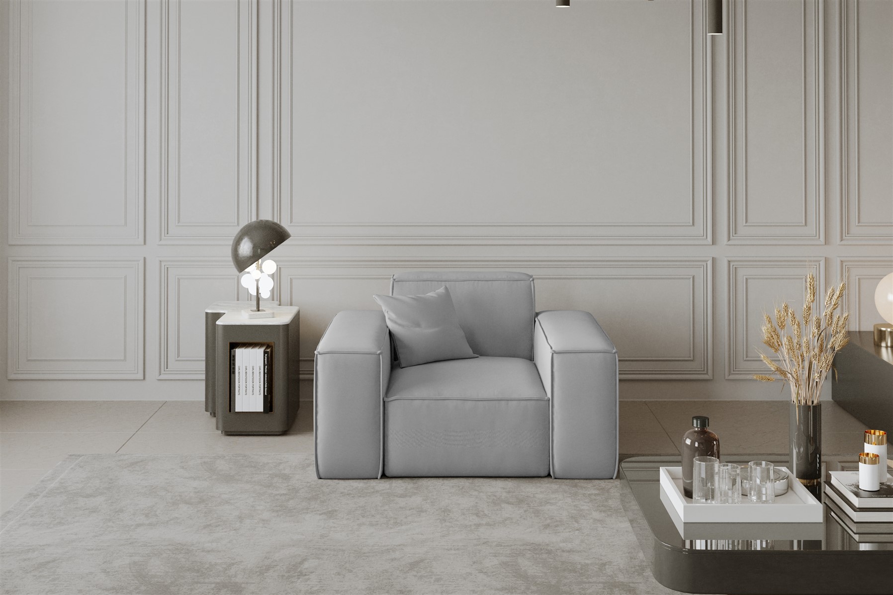 Sessel Designersessel CELES in Stoff Opera Velvet Hellgrau | Sessel ...