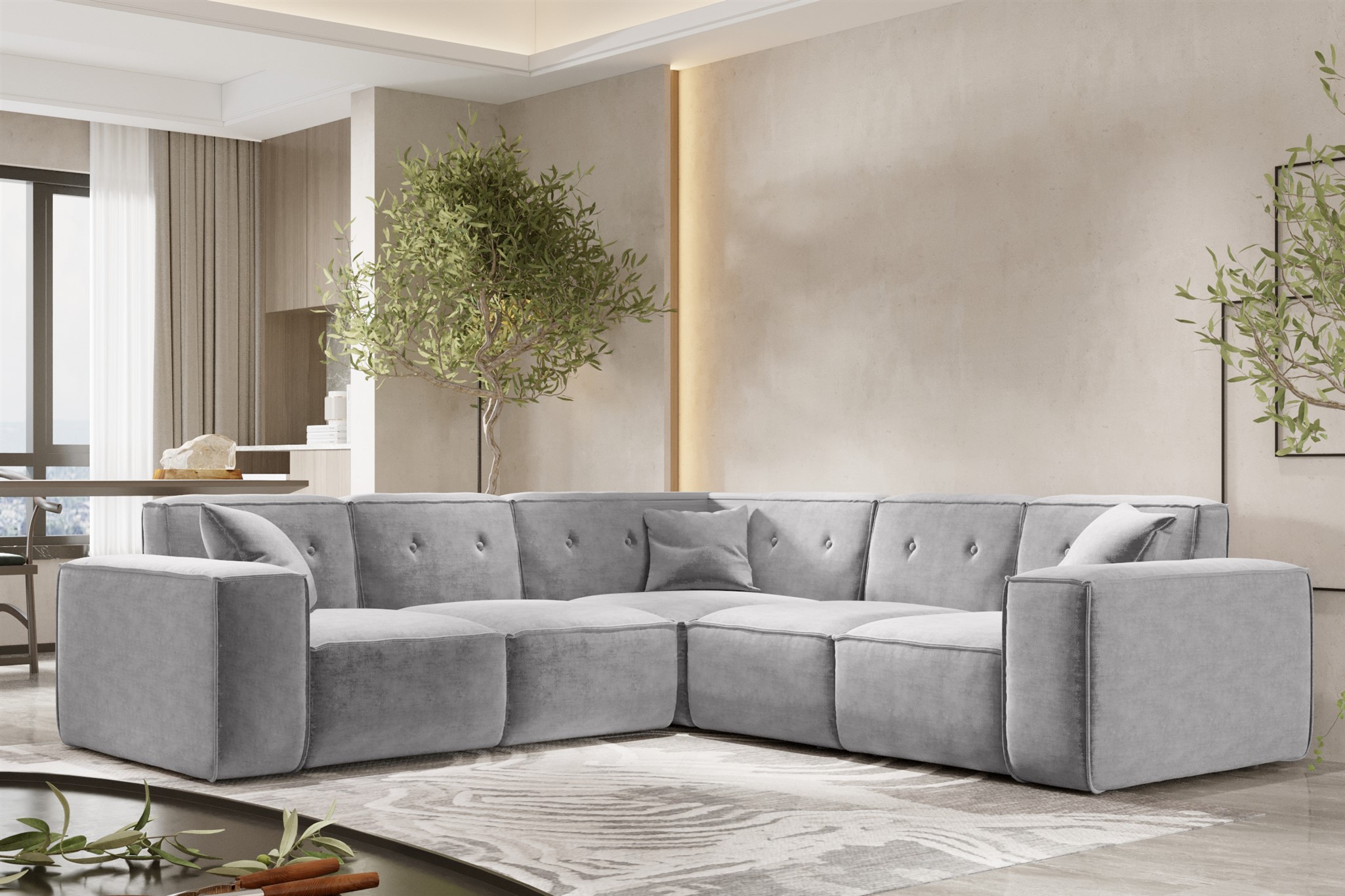 Ecksofa Designersofa CESINA in Stoff Perfect Harmony Grau Seite ...