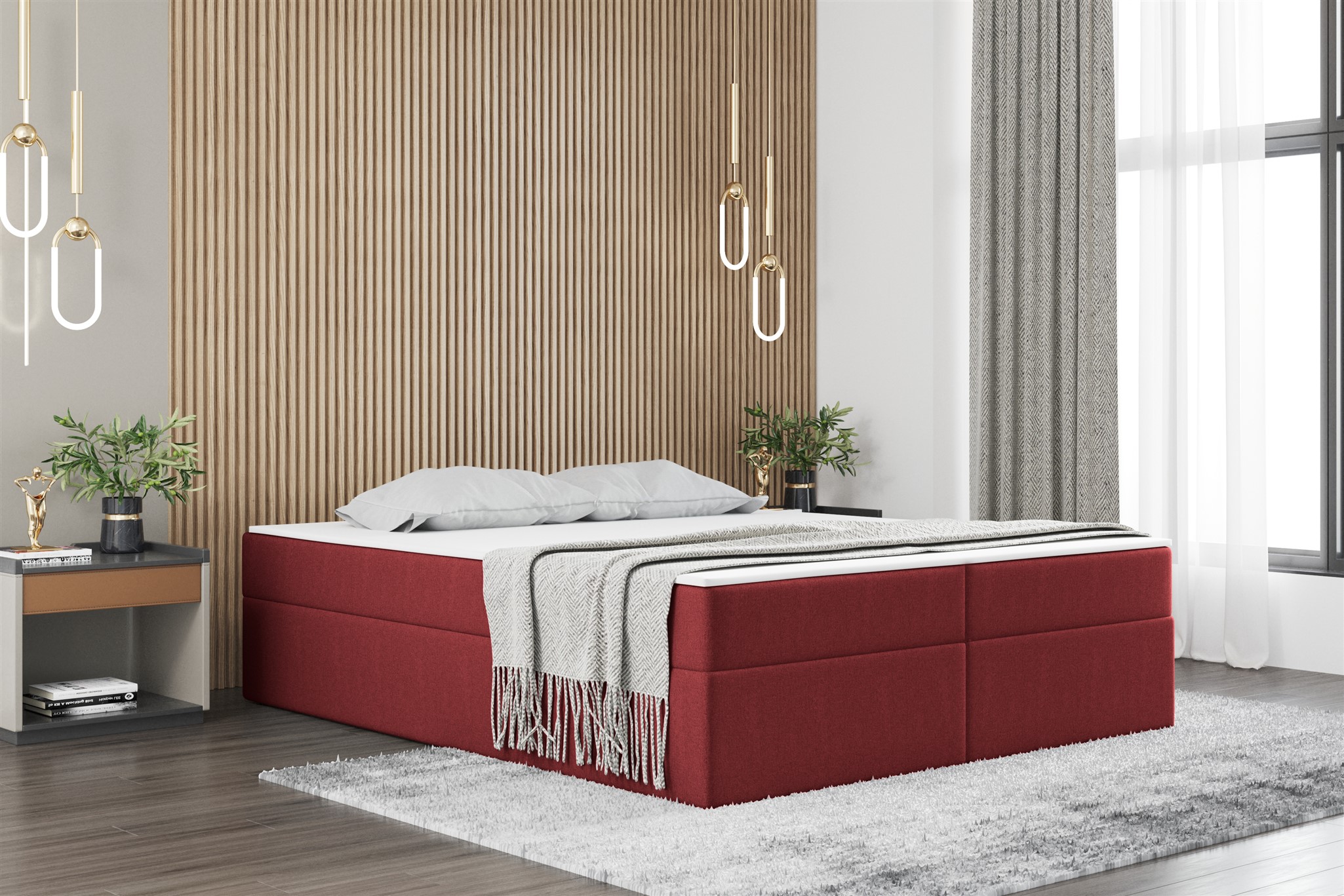 Boxspringbett Schlafzimmerbett PRIMA 200x220cm Stoff Rot inkl ...