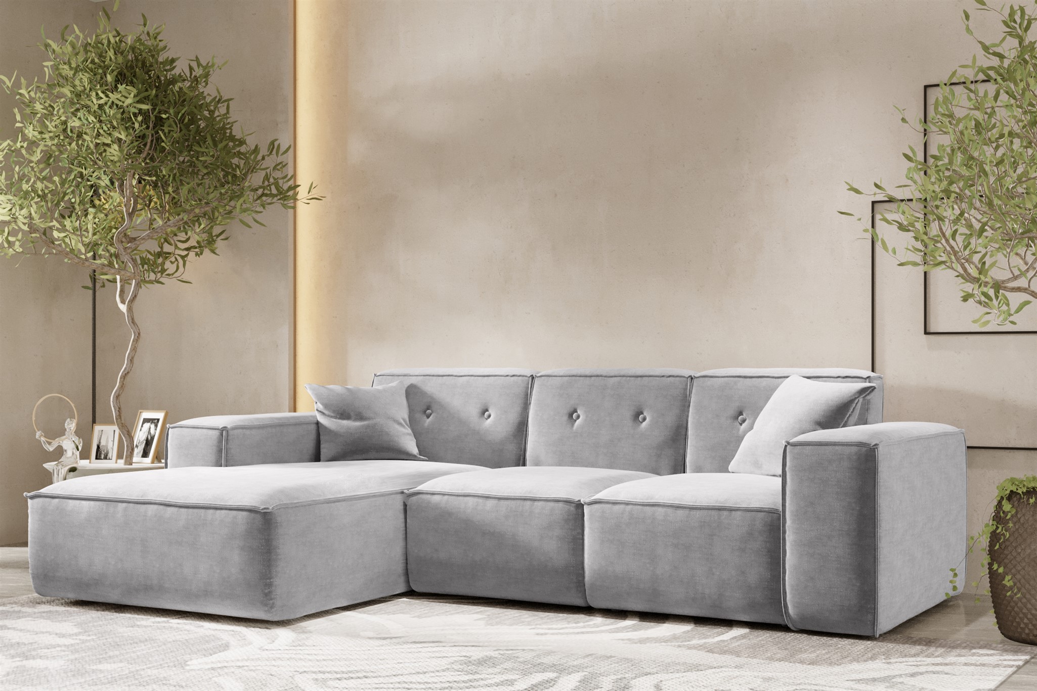 Ecksofa Designersofa CESINA Stoff Perfect Harmony Grau Ottomane Links ...