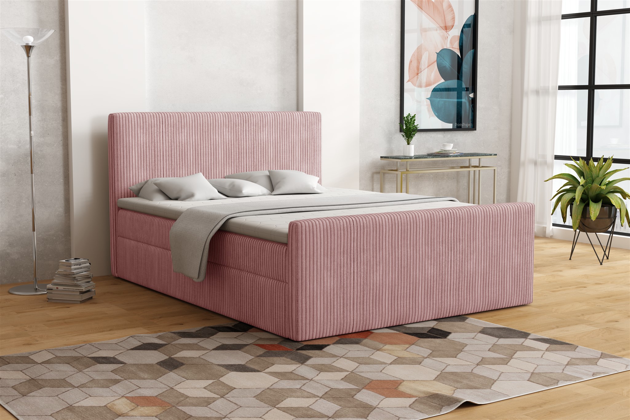 Boxspringbett Schlafzimmerbett IKAROS 160x200cm in Stoff Poso Rose ...