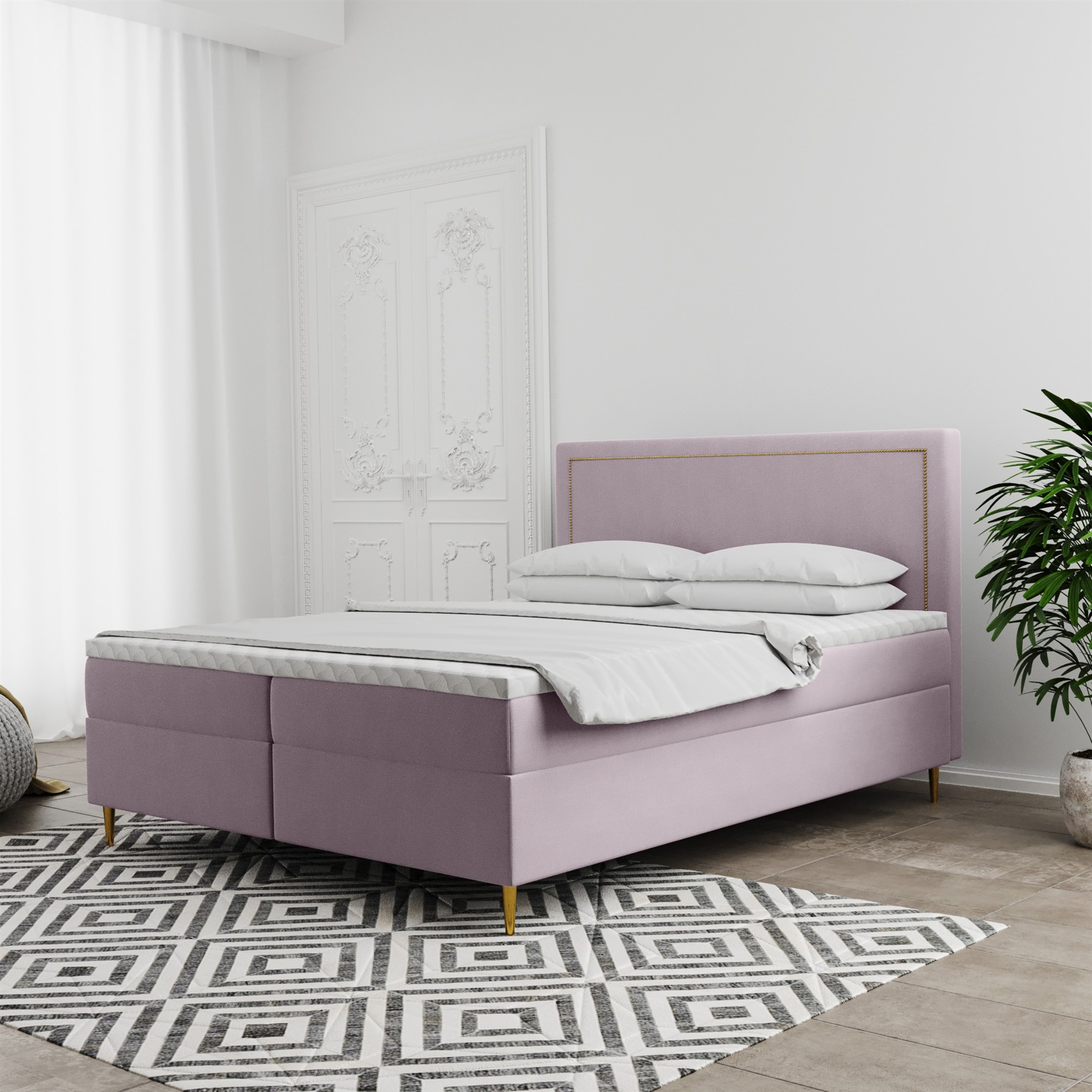 Boxspringbett Schlafzimmerbett LUCIEN 180x220cm in Stoff Soro Rose ...