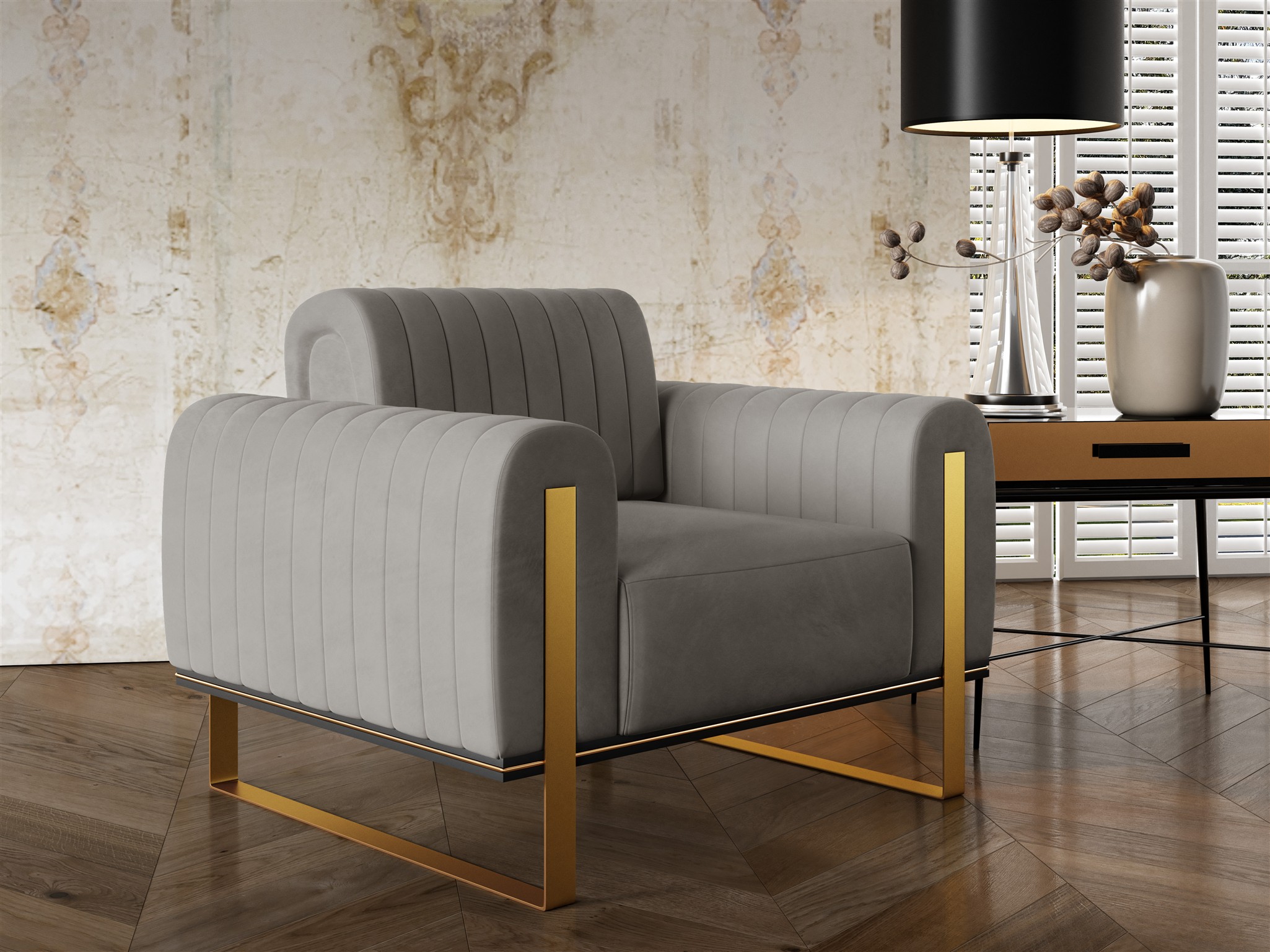 Sessel Designersessel VALERIE in Stoff Elisa Velvet Hellgrau | Sessel ...