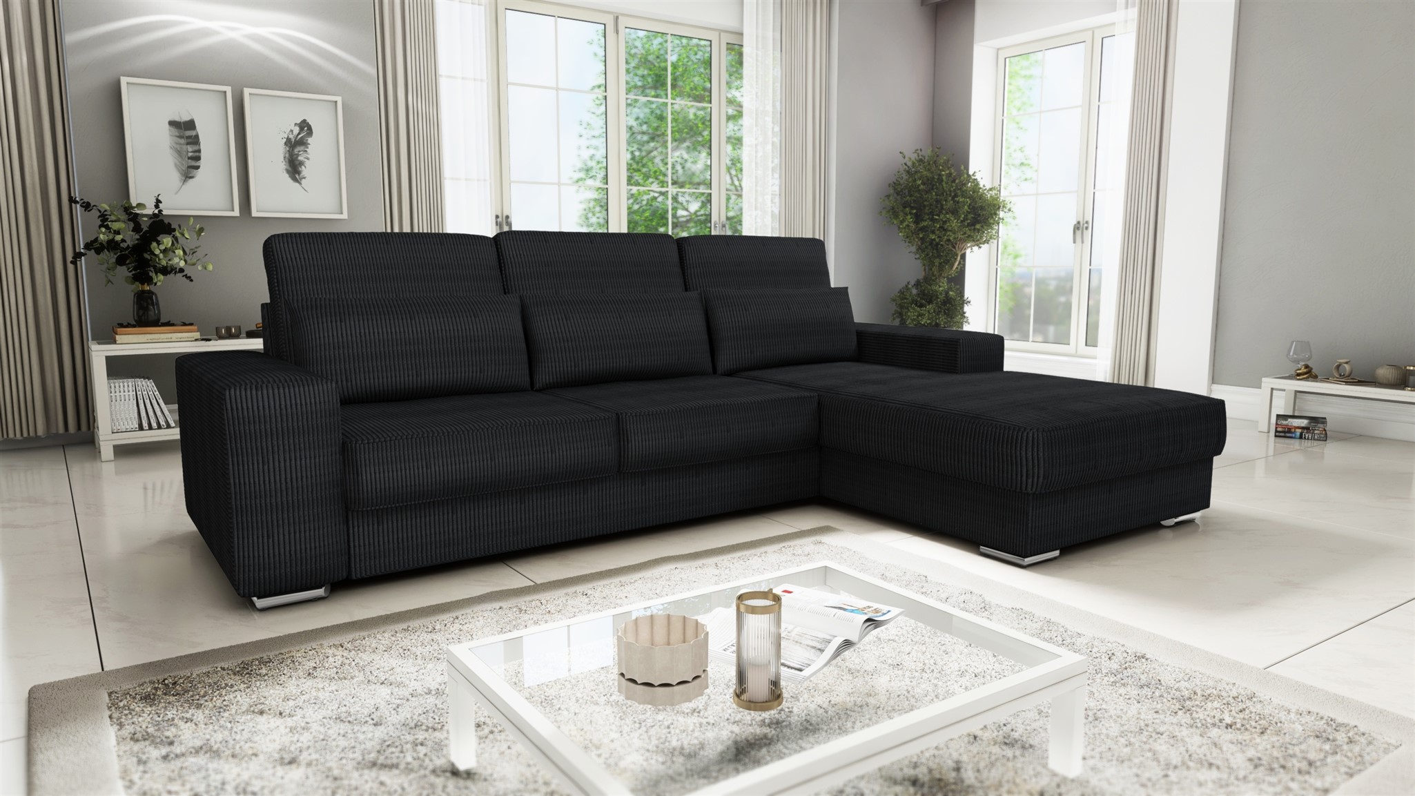 Ecksofa Sofa NEVIO Stoff Scala Schwarz Ottomane Rechts | Ottomane: Rechts | Ecksofas ohne ...