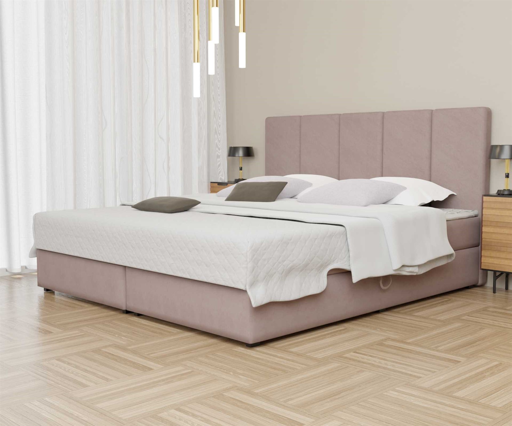 Boxspringbett Schlafzimmerbett ELICIO 200x200cm Stoff Rose inkl ...