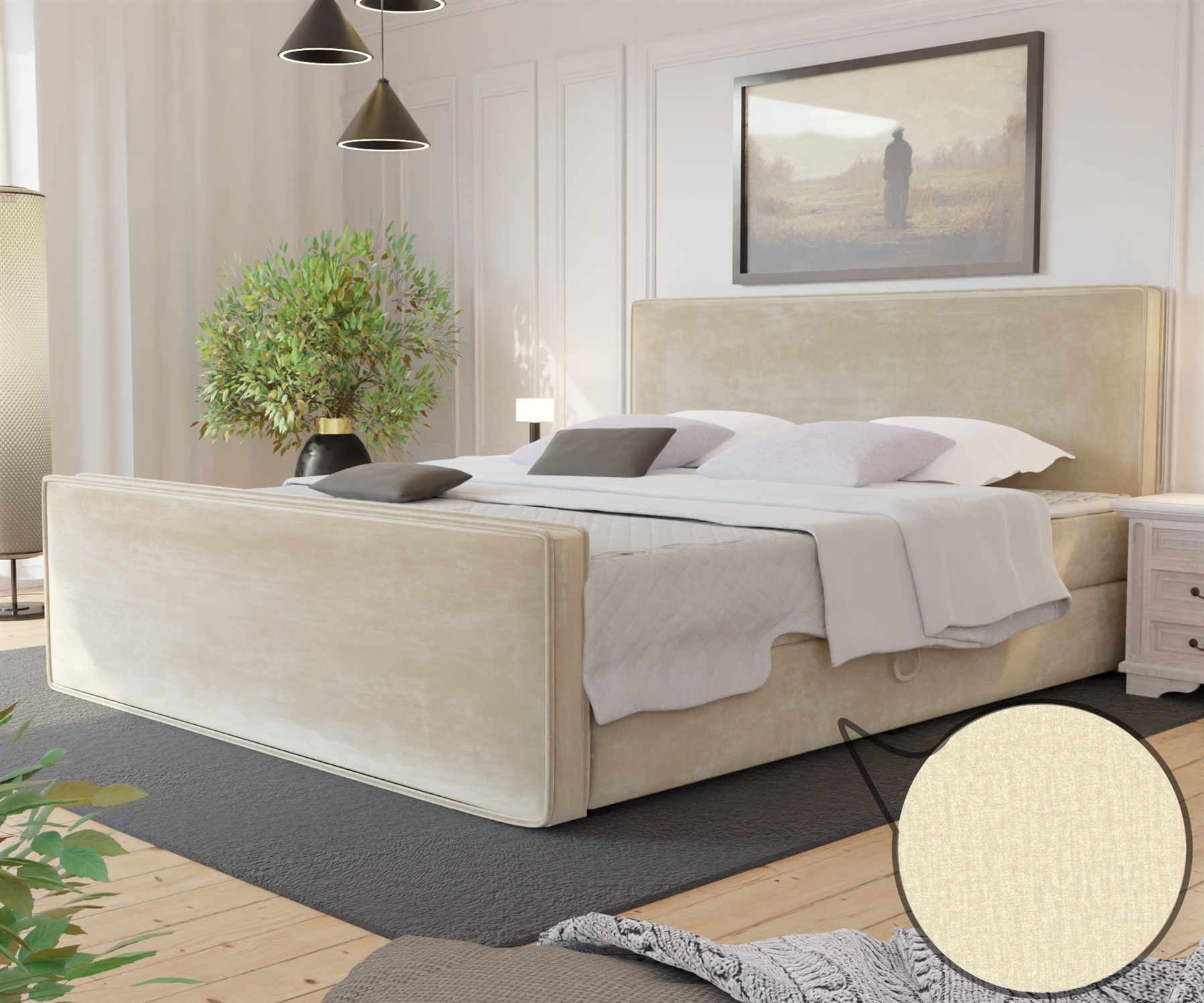 Boxspringbett Schlafzimmerbett CELES 120x220cm Stoff Monolith Beige ...