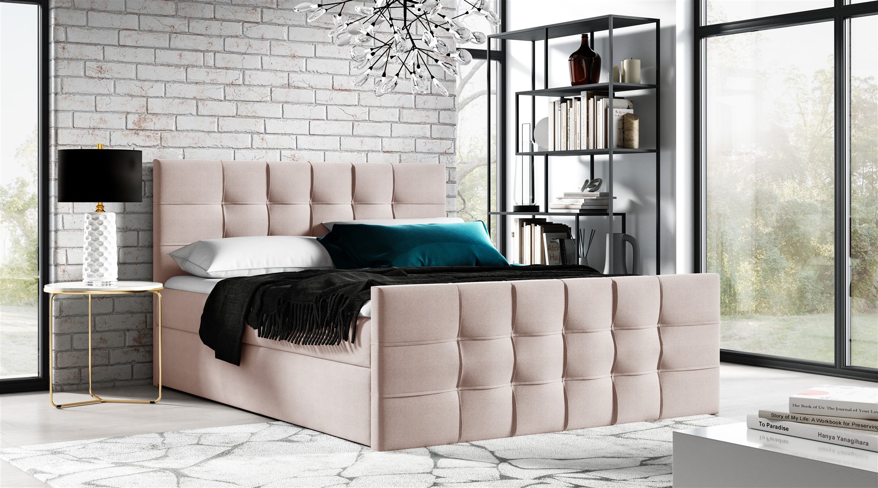 Boxspringbett Schlafzimmerbett NOEL 160x200cm Stoff Rose inkl ...