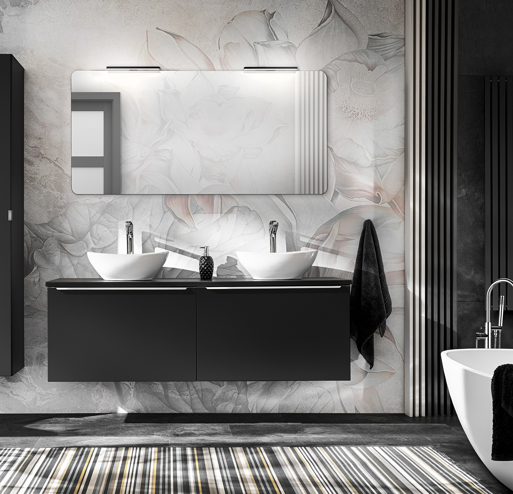 Badmöbel Set 3-tlg Badezimmerset AKAN Schwarz matt Spiegel ohne ...