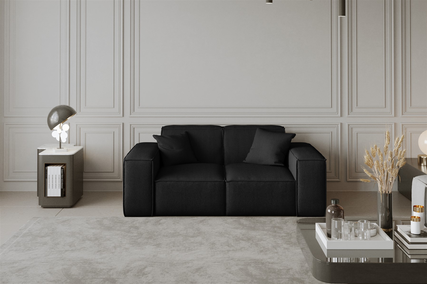 Sofa Designersofa CELES 2-Sitzer in Stoff Scala Schwarz | Sofa 2-Sitzer ...