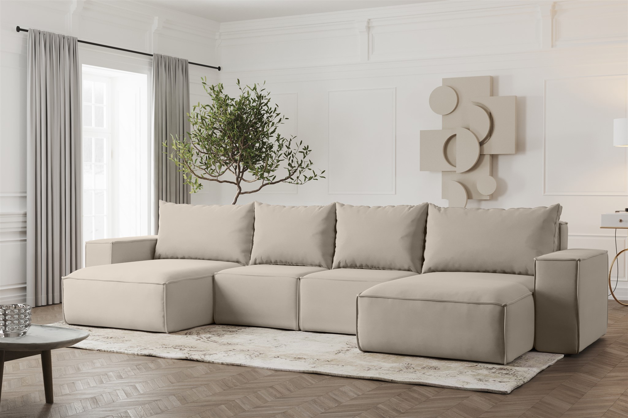 Wohnlandschaft U-Form Sofa ESTELLE in Stoff Opera Velvet Pearl ...