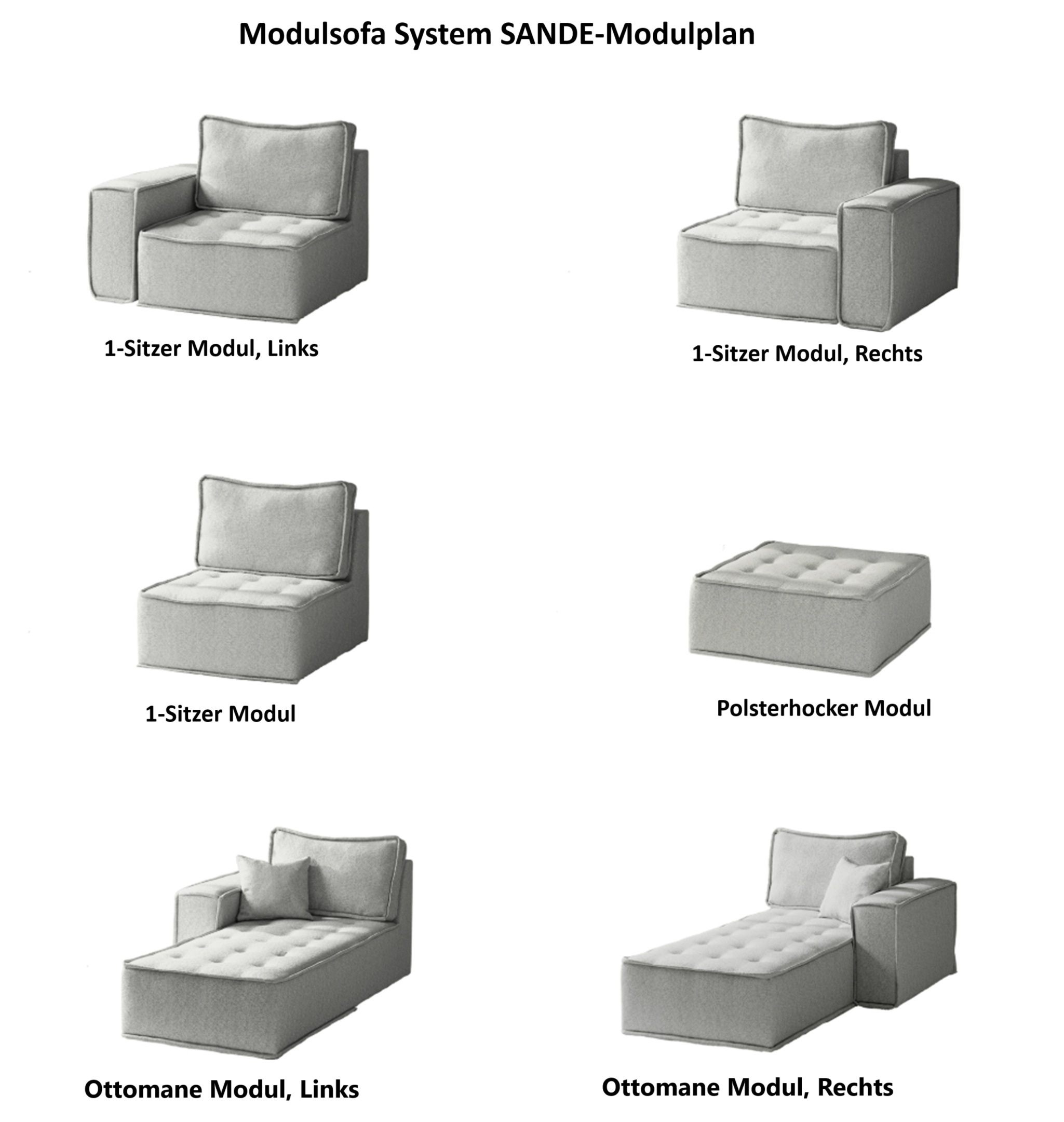Wohnlandschaft Sofa U-Form Modulsofa-Set 5-teilig SANDE Stoff Raven ...