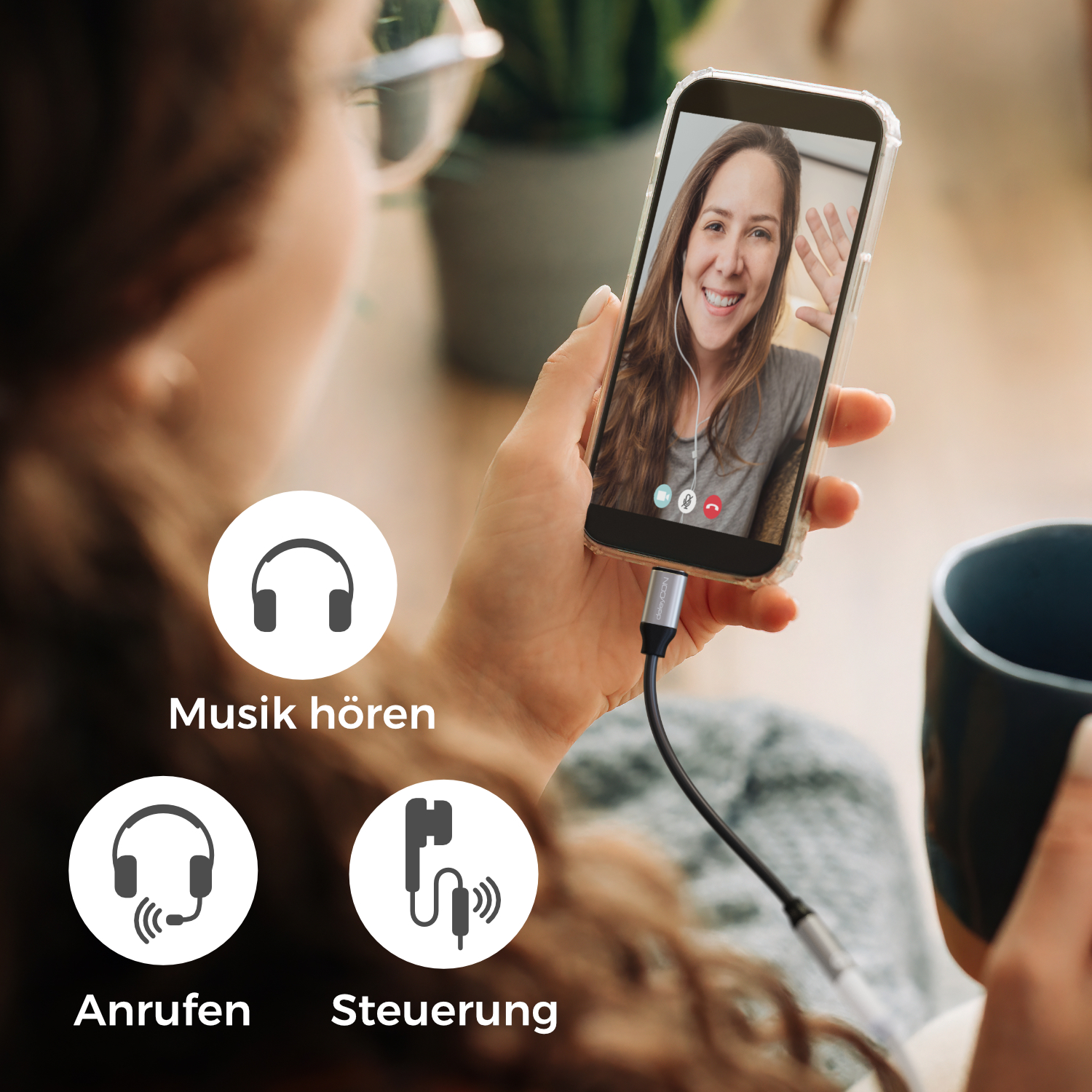 deleyCON USB-C auf 3,5mm Audio ALU Adapter (DAC, TRRS, Typ-C, Schwarz ...