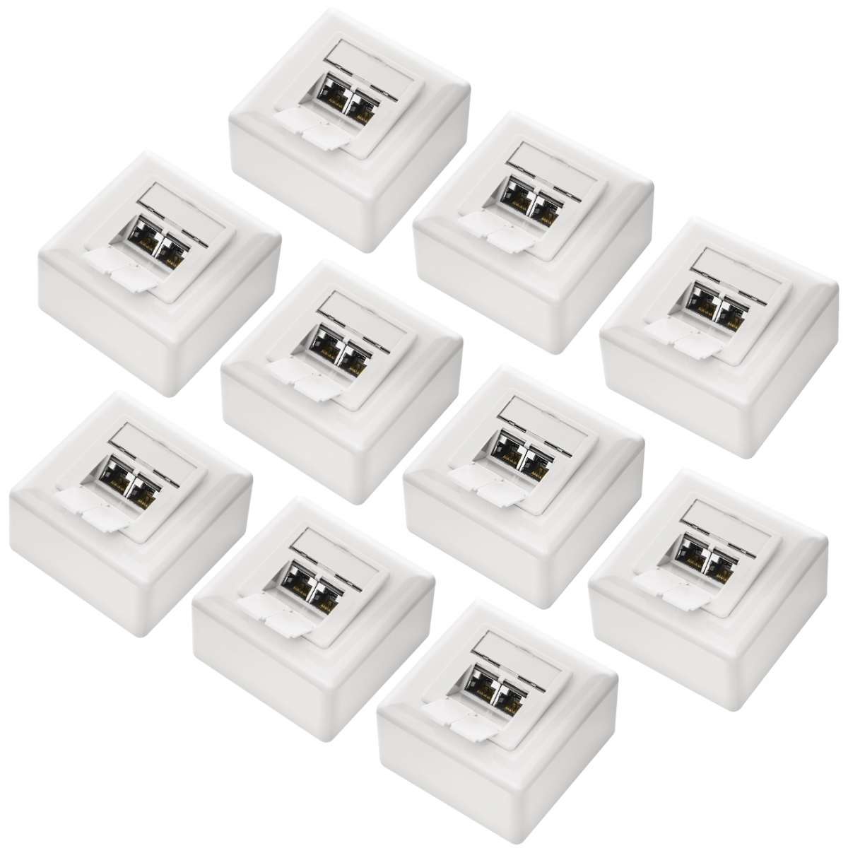 deleyCON 10x CAT6 Netzwerkdose 2x RJ45 Port Geschirmt Aufputz Unterputz ...