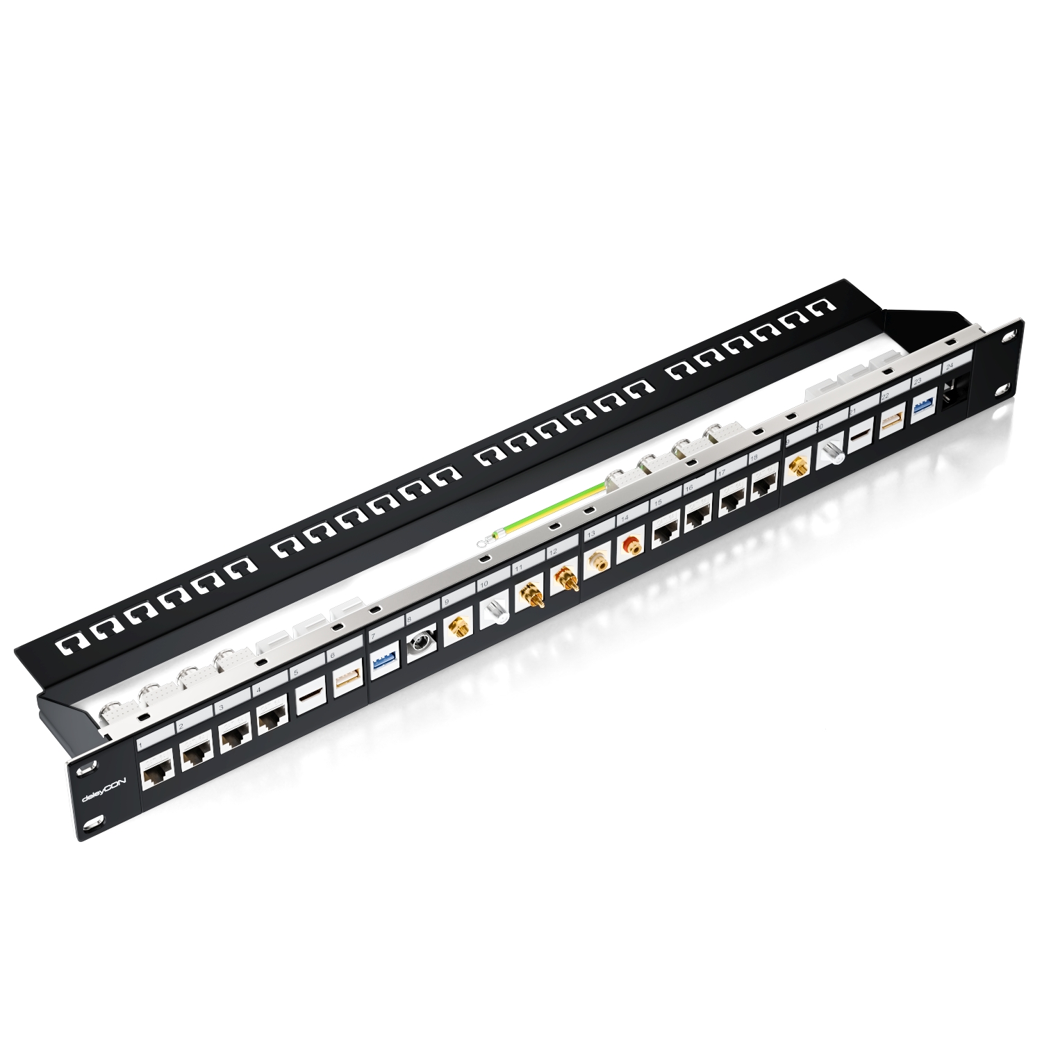 deleyCON 24 Port Patchpanel Modular für Keystone Module 1HE 19 Zoll ...