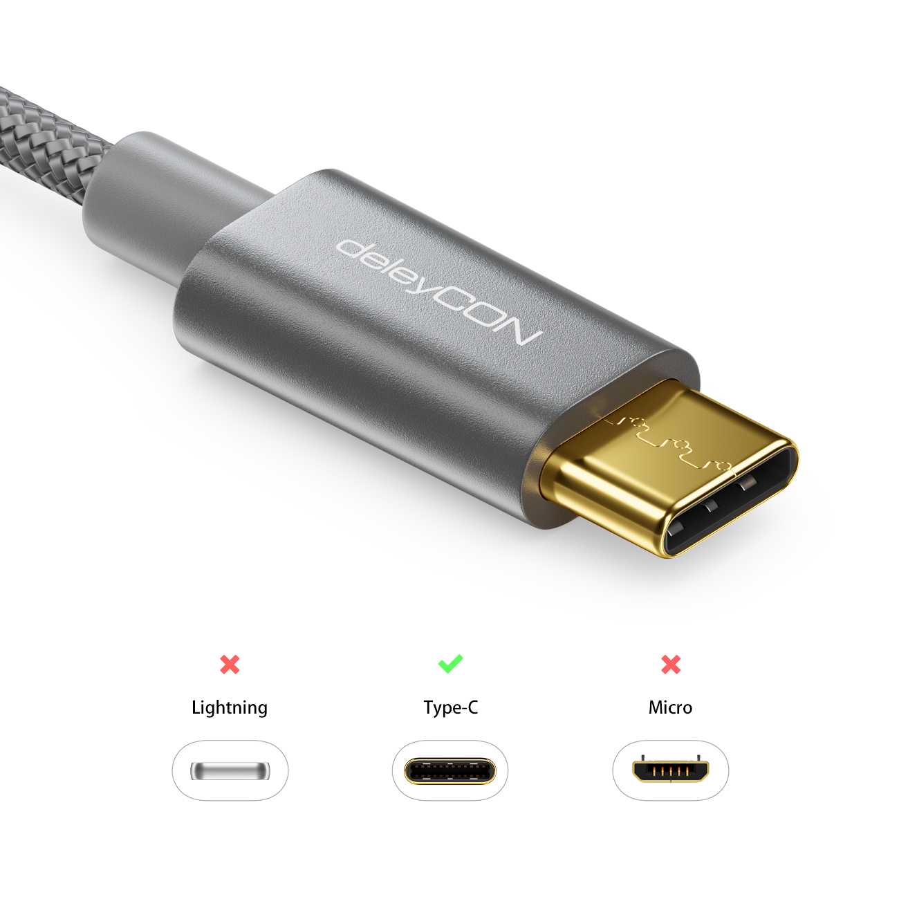 deleyCON USB C Kabel 2m Nylon + Metallstecker auf USB 2.0 (Typ-A ...