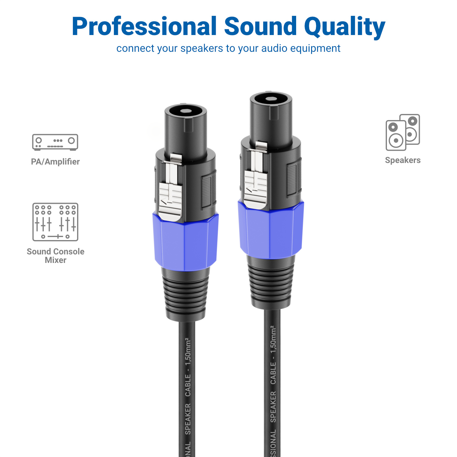 deleyCON 7,5m PA Lautsprecherkabel 2-Polig 2x 1,5mm² 7,2mm Boxenkabel ...