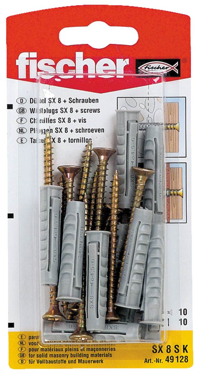 Fischer 5 Stück Spreizdübel SX mit Schraube, Nylondübel mit Vierfach ...