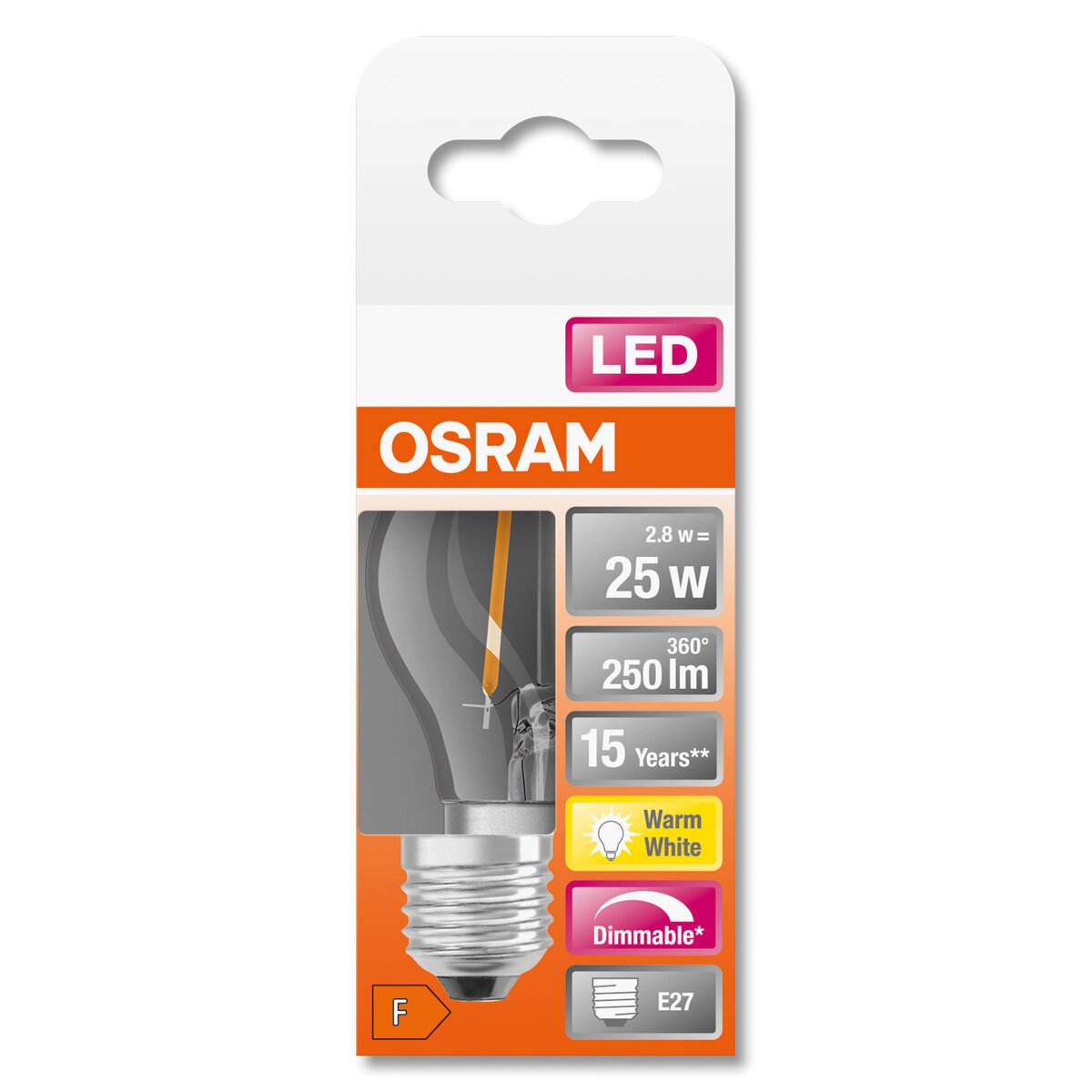 Osram LED Retrofit CLASSIC P DIM, 2,8 W = 25 W, 250 lm, E27, 320 °, 2700 K | OSRAM_436848