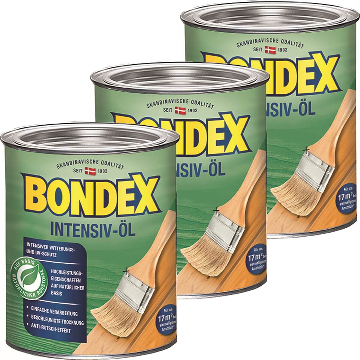BONDEX Intensiv-Öl, 3 x 0,75l, wasserbasiert, beschleunigte Trocknung ...