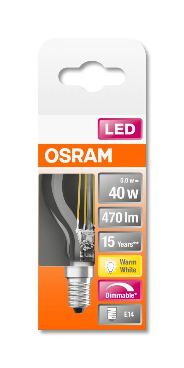 Osram LED Retrofit CLASSIC P DIM, 5W = 40W, 470 lm, E14, 320°, 2700 K | OSRAM_437029