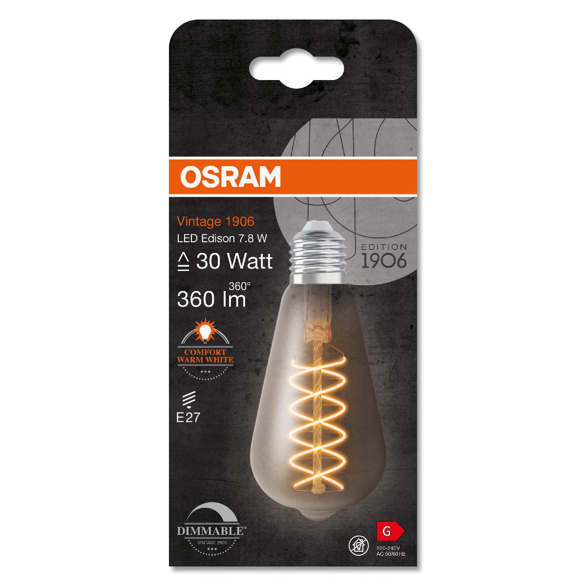 OSRAM Vintage 1906 LED-Lampe, 7,8W = 30W, 360 lm, 1800K (Warmweiß), Smoke-Tönung, ST64 ...