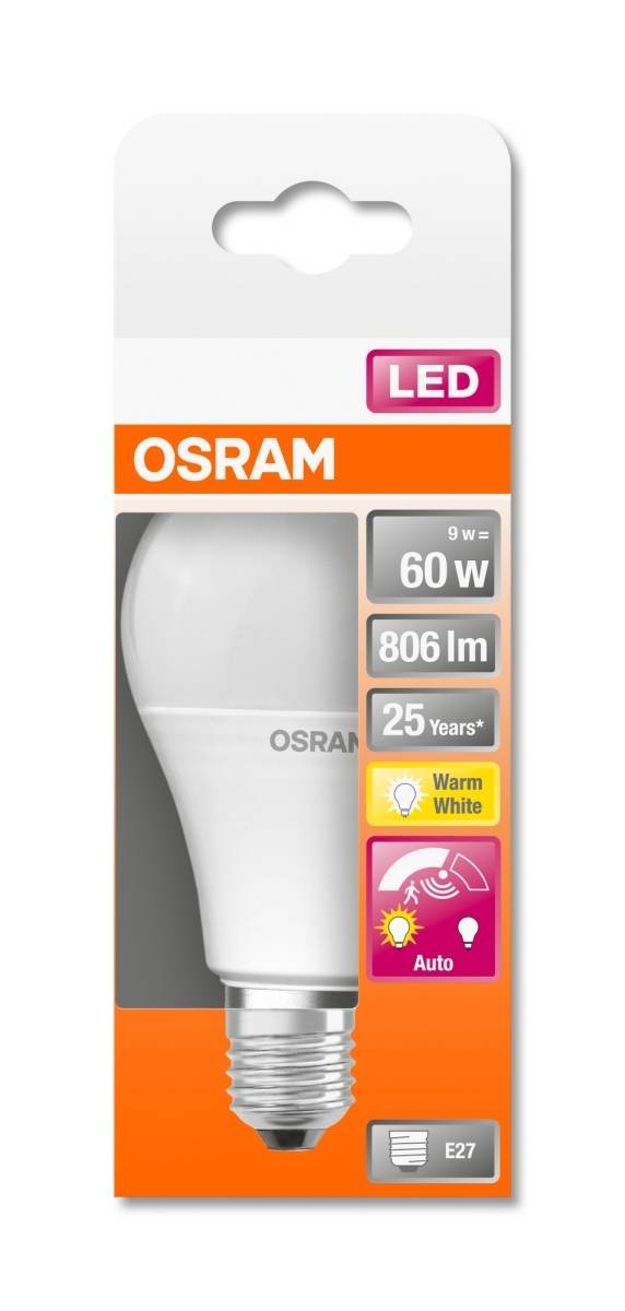 Osram LED STAR MOTION SENSOR CLASSIC A, 9W = 60W, 806 lm, E27, 200°, 2700 K | OSRAM_428348